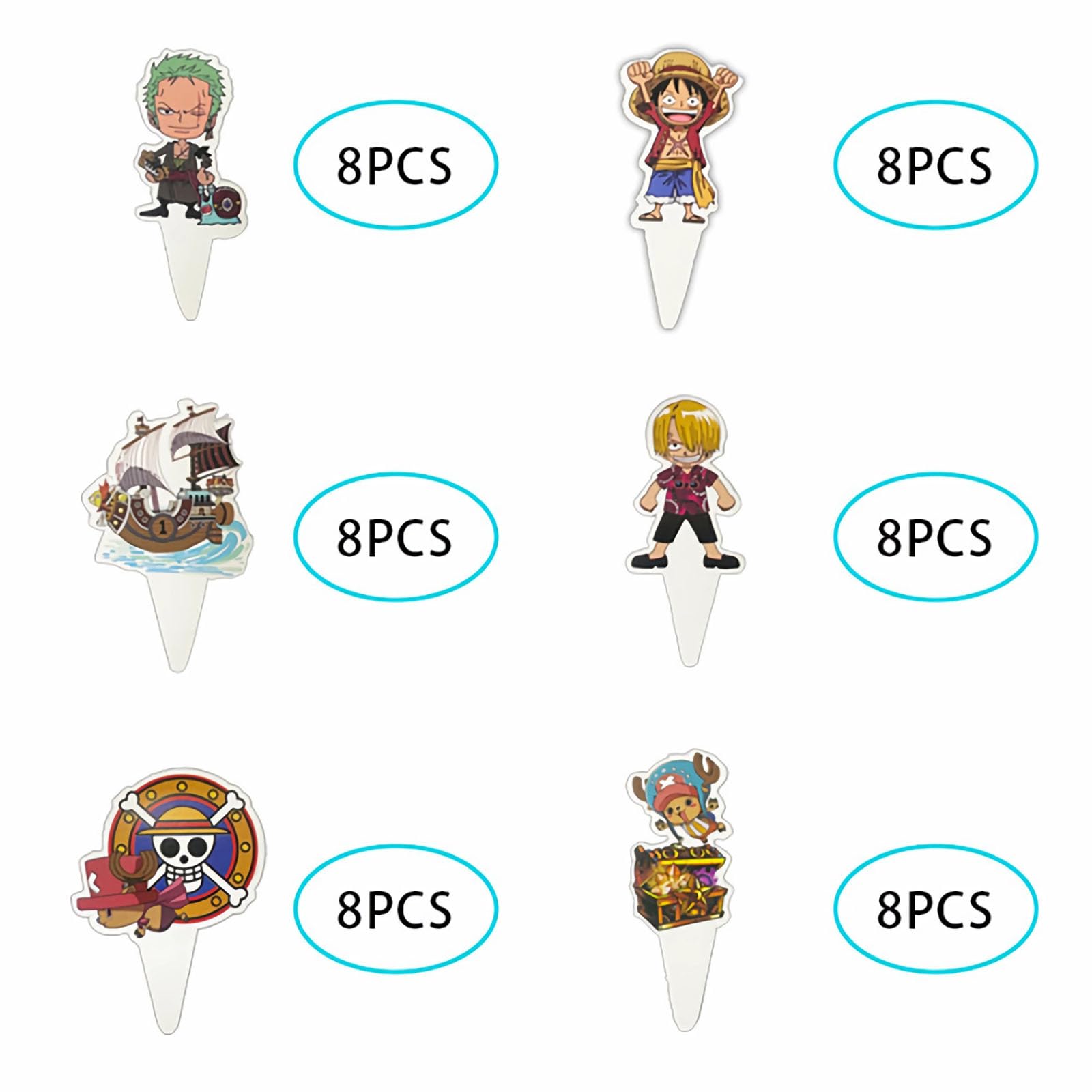 48Pcs Cupcake Toppers for One Piece, Anime Birthday Party Supplies Anime Theme Party Cake Decorations