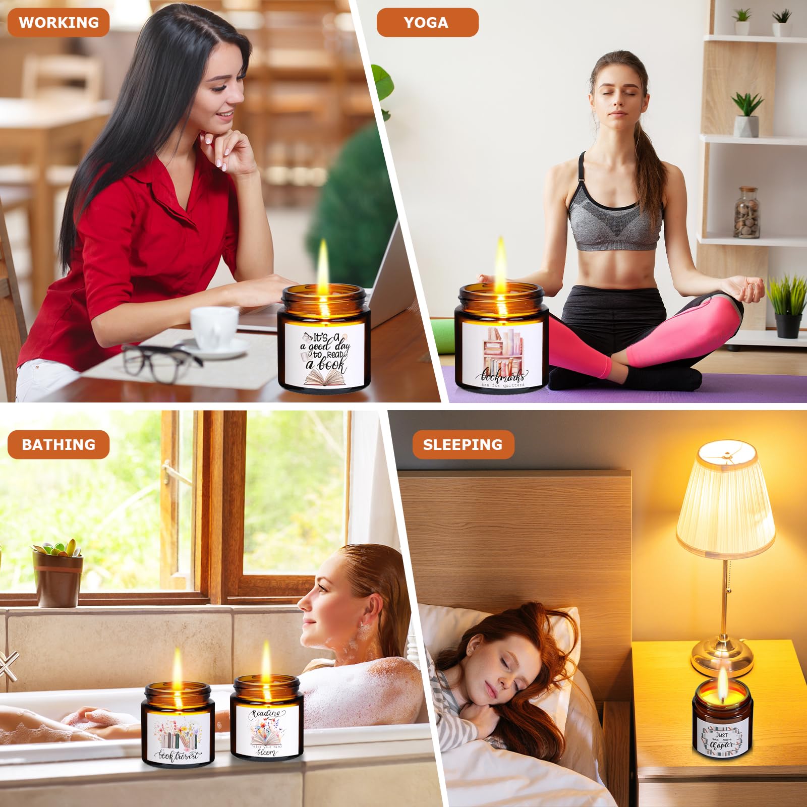 6 Pieces Book Lover Scented Candle 4oz Readers Candle Library Lovers' Day Gifts Soy Wax Jar Candle for Readers Book Lovers Librarian Gifts