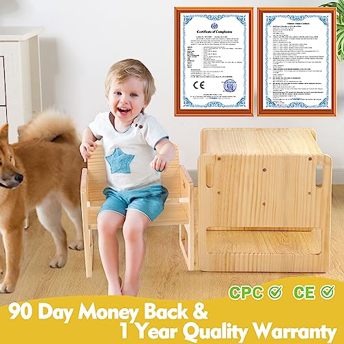 FUNLIO Montessori Weaning Table and Chair Set for Toddlers Age 1-3, Height Adjustable Toddler Table and Chair Set, Cube Kids Table Chair for Reading/Eating/Playing, Easy to Assemble, CPC Certified