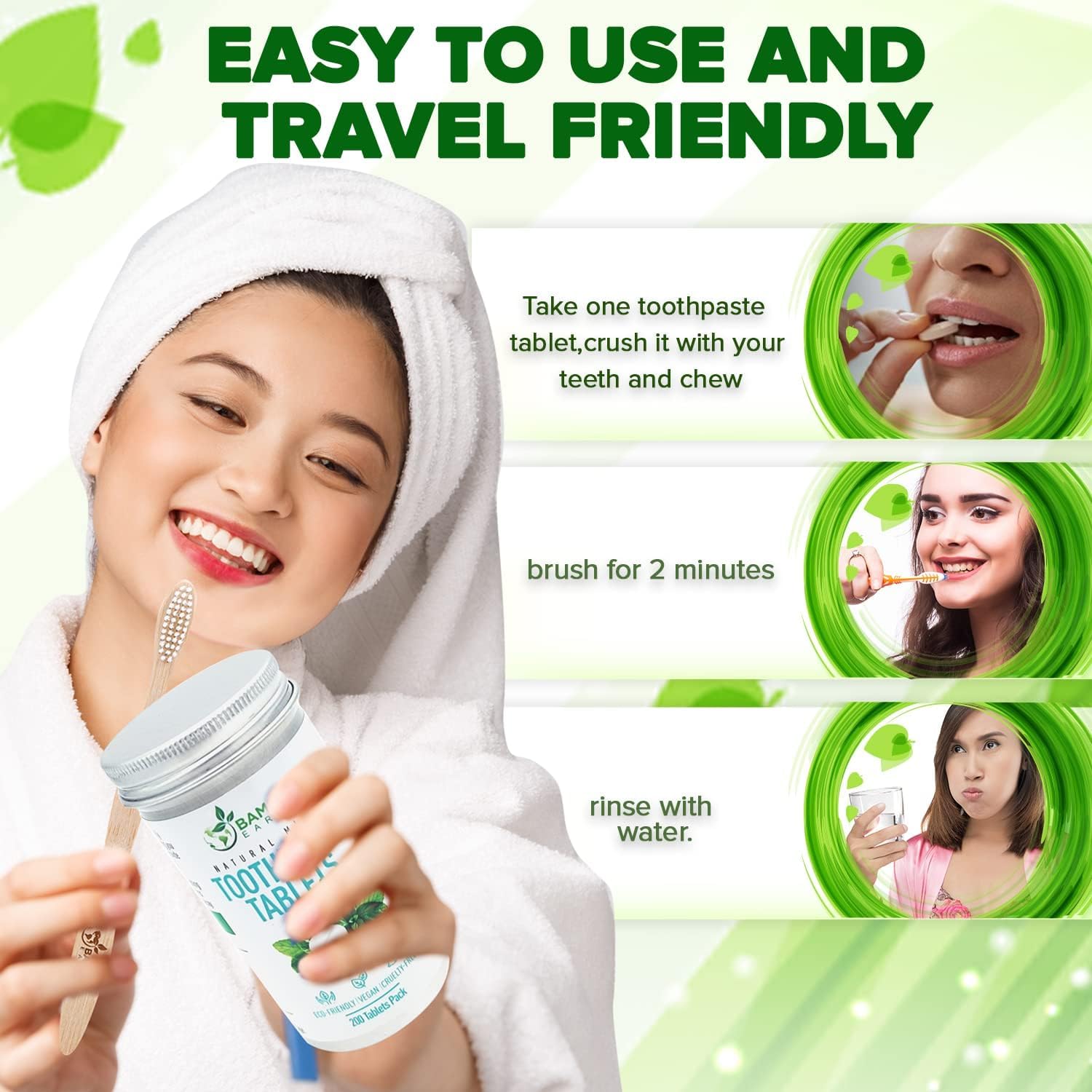 200 Pack Natural Toothpaste Tablet Bits - Chewable Mouthwash Whitening Burts Bees Bite Tablets For Teeth SLS & Fluoride Free Eco & Travel Friendly With Zero Waste Packaging - Mint & Activated Charcoal
