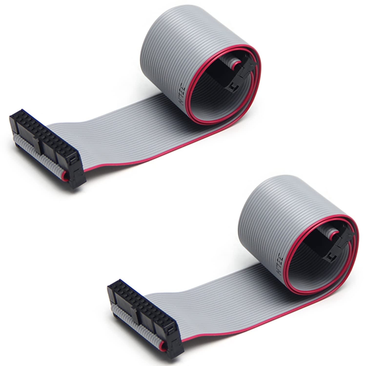 Fielect 2pcs IDC 20 Pin Connector Gray Wire Flat Ribbon Cable Connector Length 30cm 2.54mm Pitch