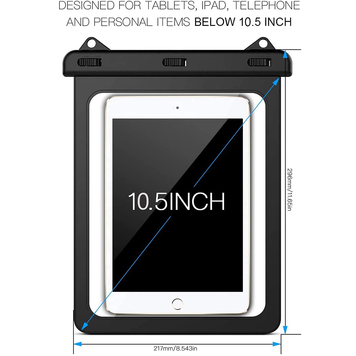 VHOPMORE 10.5 inch Waterproof Tablet Case, Tablet Dry Bag for iPad Pro 10.5, iPad 2020 10.2, New iPad 9.7, iPad Air 3, Air 2, Galaxy Tab A 9.7 / S6 / S7, Kindle Fire HDX/Fire HD 10, up to 10.5 Inch