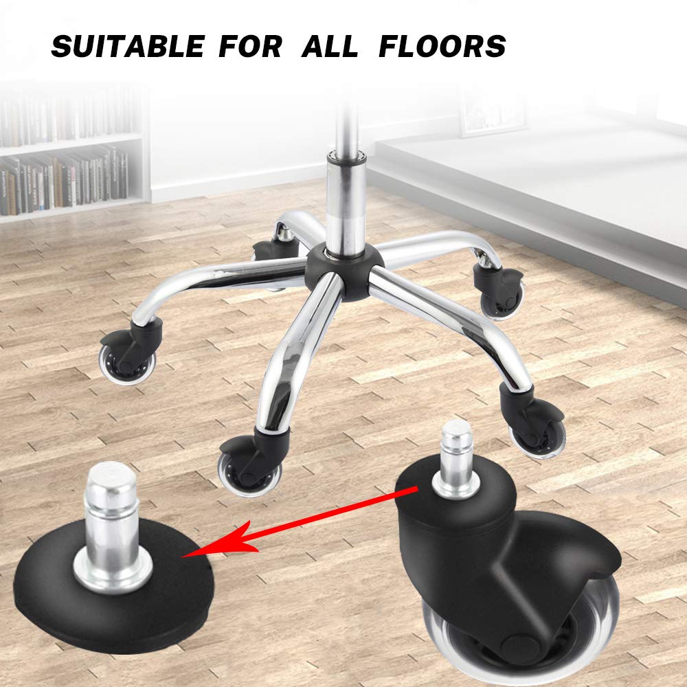 3 Inch Office Chair Caster Wheels for Most Desk Chair, Game Chair, Soft Rubber Replacement Casters Semi-Wrapped Structure with Bracket Shell, Set of 5, Safe for All Floors (Wood, Carpet)