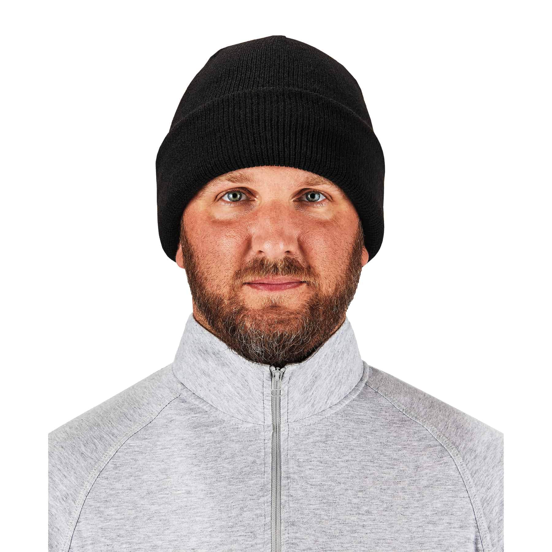 Rib Knit Winter Hat with Bump Cap Insert, Ergodyne N-Ferno 6811ZI, Black