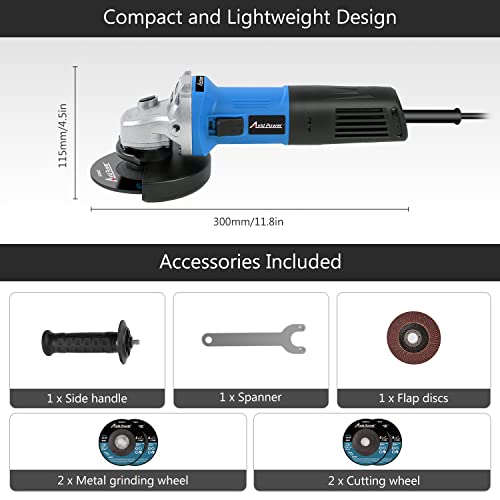 AVID POWER Angle Grinder, 7.5-Amp 4-1/2 inch Electric Grinder Power Tools with Grinding Wheels, Cutting Wheels, Flap Disc and Auxiliary Handle for Cutting, Grinding, Polishing and Rust Removal - Blue