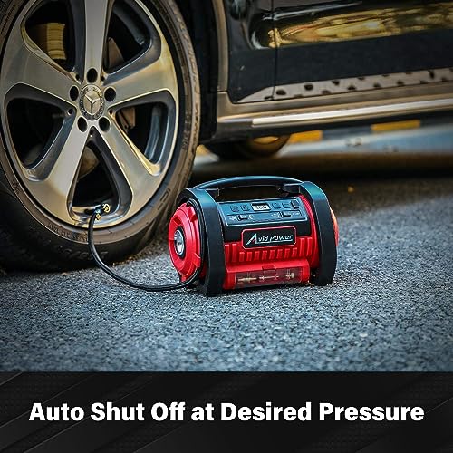 AVID POWER Tire Inflator Portable Air Compressor, 12V DC / 120V AC Car Tire Pump, Air Mattress Pump with Inflation and Deflation Modes, Dual Powerful Motors, Digital Pressure Gauge