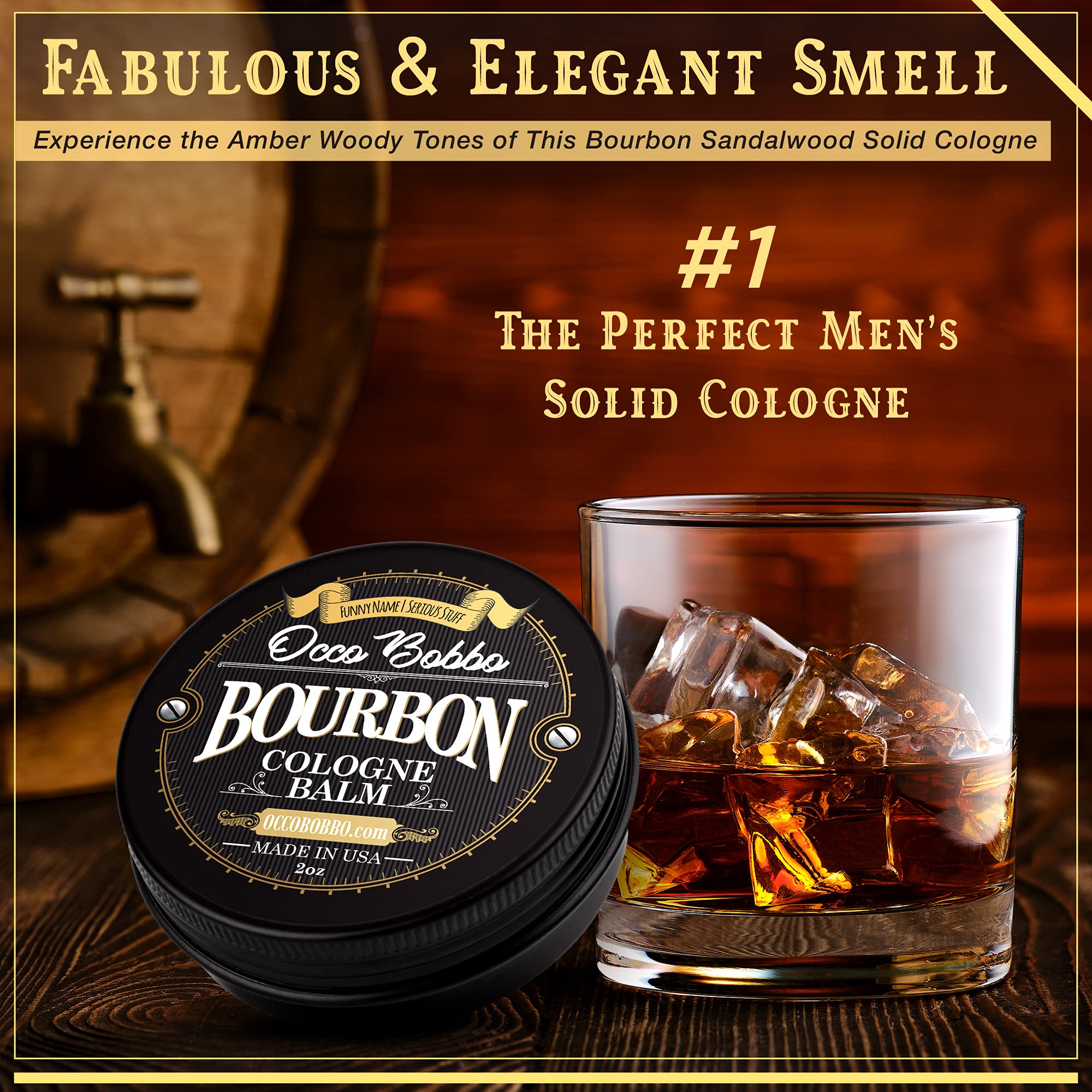 Occo Bobbo - Solid Cologne Bourbon and Sandalwood Scent. Solid Bourbon Cologne For Men - Men's Solid Cologne - 2 Ounce - Concentrated Balm. – A Smooth Blend Of Woody Oak Barrel