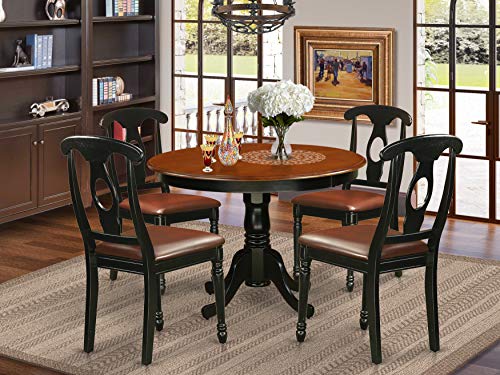 East West Furniture HLKE5-BCH-LC 5 Piece Kitchen Table & Chairs Set Includes a Round Dining Room Table with Pedestal and 4 Faux Leather Upholstered Dining Chairs, 42x42 Inch, Black & Cherry