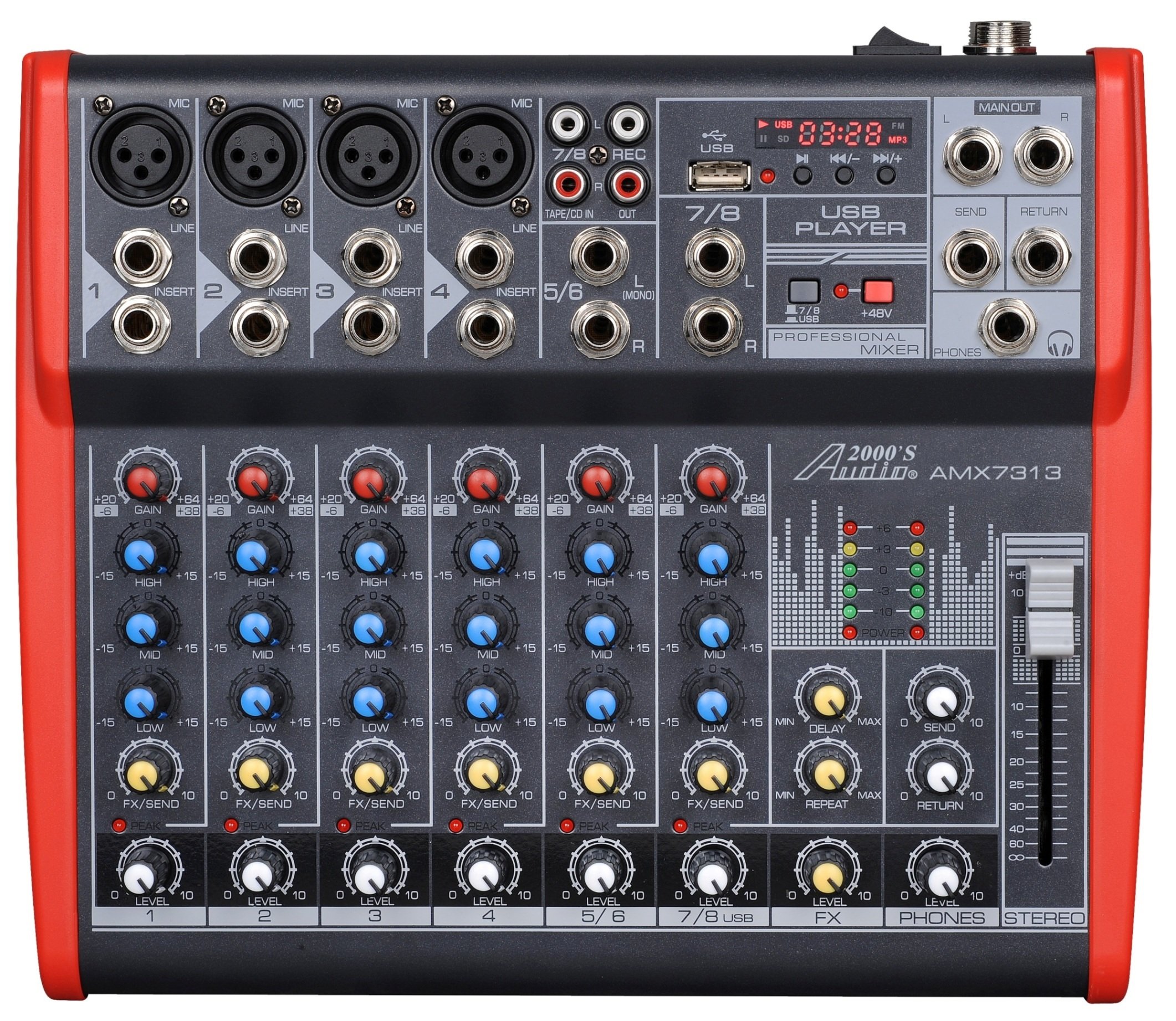 Audio 2000S AMX7313-Professional Eight-Channel Audio Mixer with USB and DSP Processor (AMX7313)