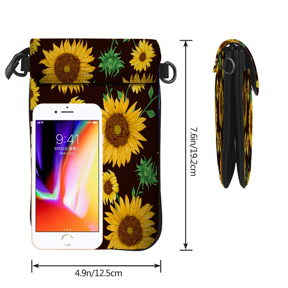 Beabes Sunflowers Crossbody Cell Phone Purse Floral Flower Vintage Leaf Art Botanical Summer VintageWallet Handbag