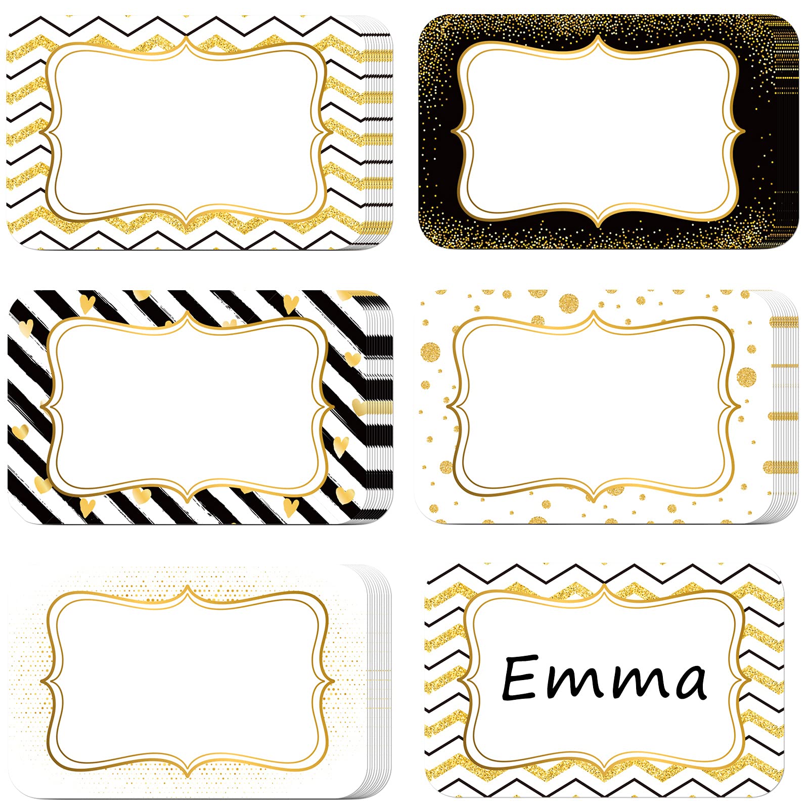200 Pieces Name Tag Stickers Party Name Tags Border Name Tag Labels Personalized Name Tags for Home Office School Accessories, 3.2 x 2.1 Inches (Gold Boarder)