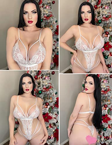 Avidlove Lingerie for Women Deep V Lingerie Teddy One Piece White Small