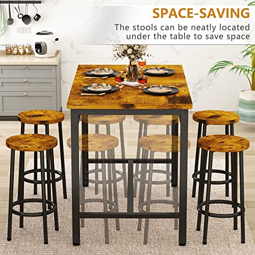 AWQM Bar Table and Chairs Set Industrial Counter Height Pub Table with 4 Chairs Bar Table Set 5 Pieces Dining Table Set Home Kitchen Breakfast Table, Black and Industrial Brown