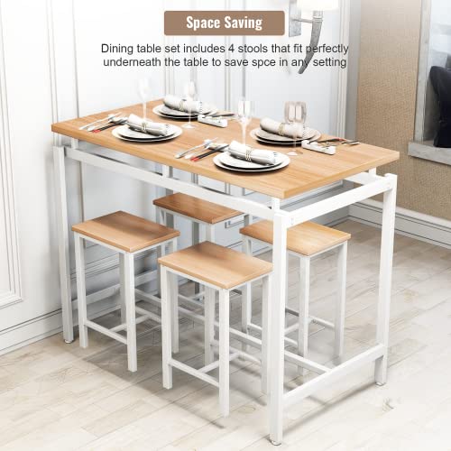 AWQM Bar Table Set,5 Pcs Dining Table Set,Counter Height Table with 4 Chairs,Industrial Kitchen Table and Chairs for 4, Wood Pub Table Set, Dining Room Table Set for Small Spcace,Beige