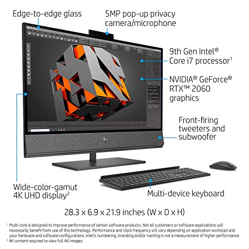 HP ENVY 32 All-in-One PC, 9th Gen Intel Core i7-9700 Processor, 4K UHD monitor, NVIDIA GeForce RTX 2060 graphics (6 GB), 32 GB RAM, 32 GB Intel Optane, 1 TB SSD, Windows 10 (32-a0040, Black) (6YR48AA)