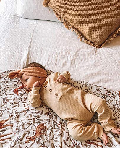 Lelloing Newborn Baby Boy Long Sleeve Romper Infant Girls Solid Color Footed Onesie Ribbed Jumpsuit Unisex Basic Pajamas (0-3M,Romper-Brown)
