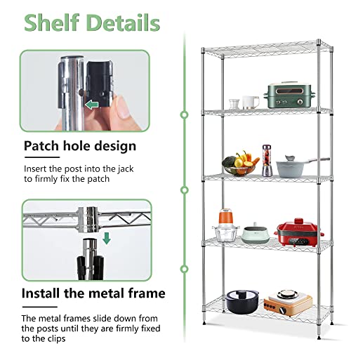 FDW 14" D×24" W×60" H Wire Shelving Unit Metal Commercial Shelf with 5 Tier Layer Rack Strong Steel for Restaurant Garage Pantry Kitchen Garage,Chrome