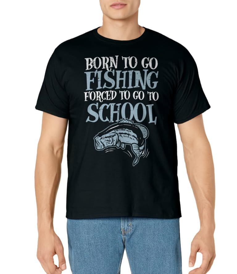 Born Fishing Forced To School Funny Bass Fish Fisherman Boys,Short Sleeve T-Shirt