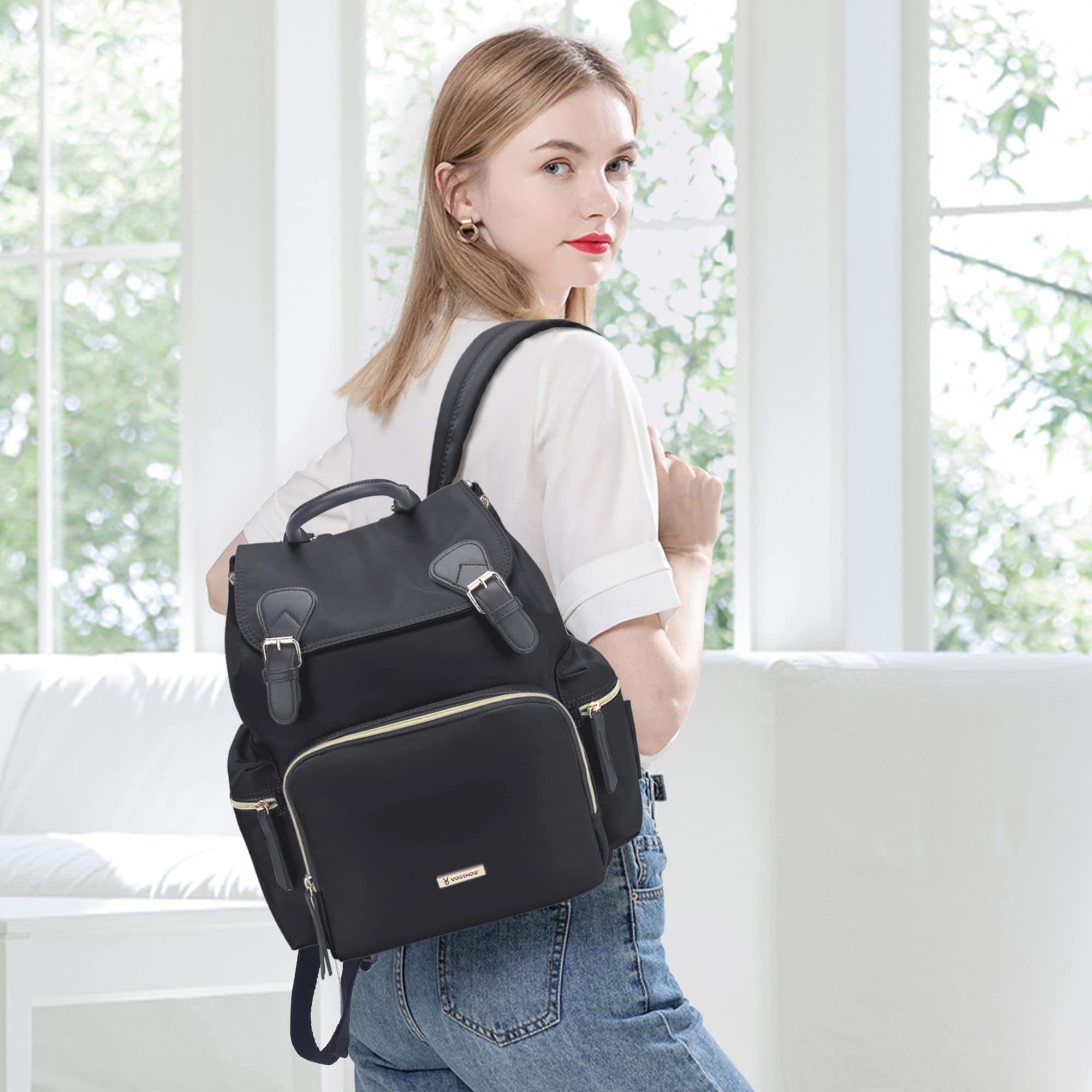 VS VOGSHOW Diaper Bag Backpack, Multifunction Baby Bag Backpack, Modern Baby Diaper Backpack, Stylish Maternity Nappy Bag, Black