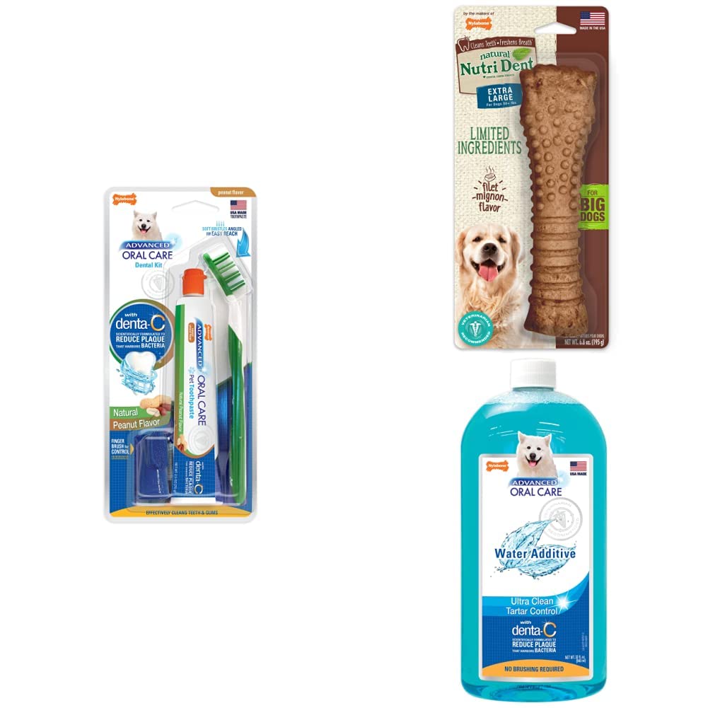 Nylabone Advanced Oral Care Dental Kits for Dogs & Cats Nutri Dent X-Large Filet Mignon Dog Dental Chew Advanced Oral Care Water Additives for Dogs
