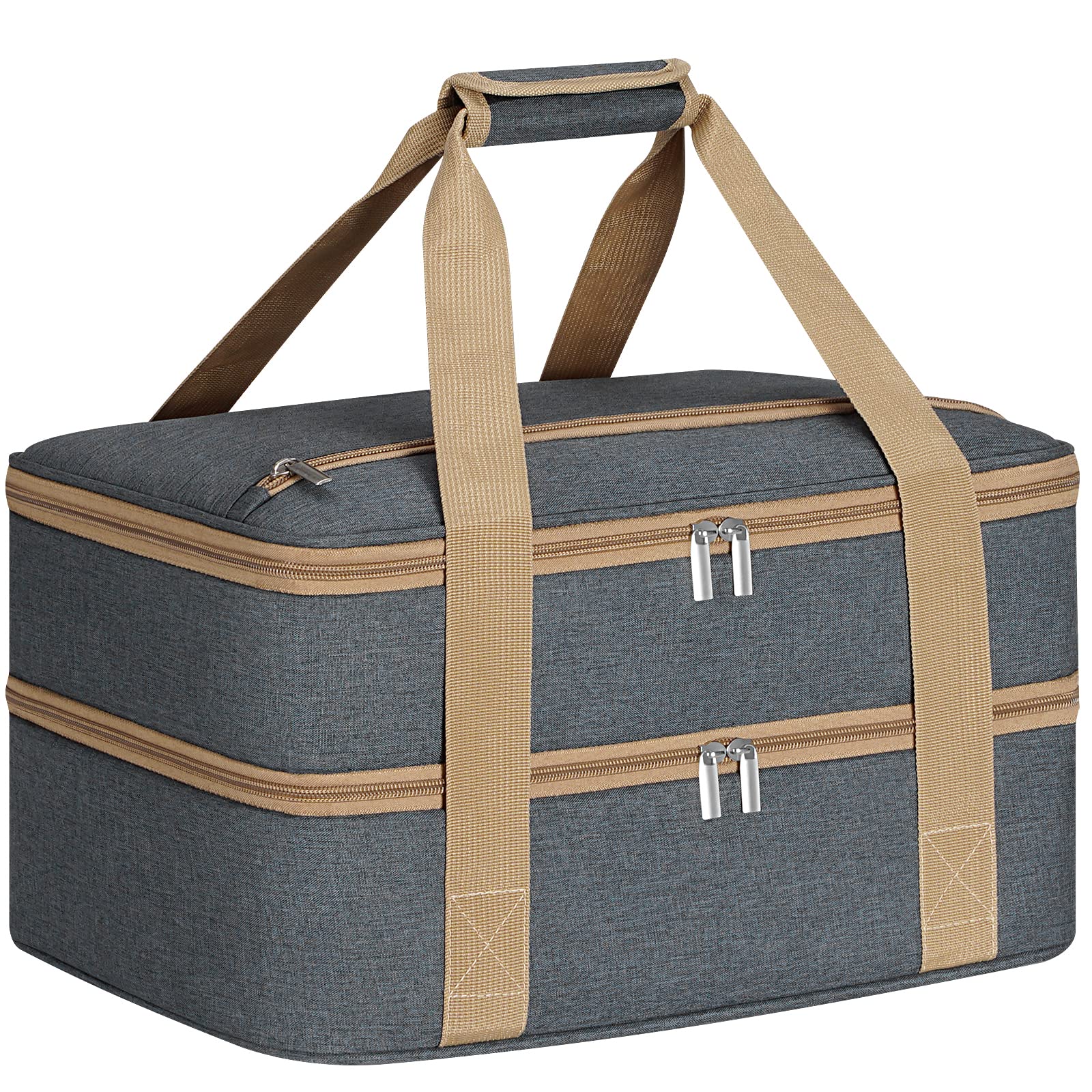 Double Insulated Casserole Carrier with Zipper Pockets, Casserole Carriers for Hot or Cold Food, Insulated Food Carrier for Parties, Picnics, Beach, Traveling, Fits 11 x 15 or 9 x 13 Baking Dish
