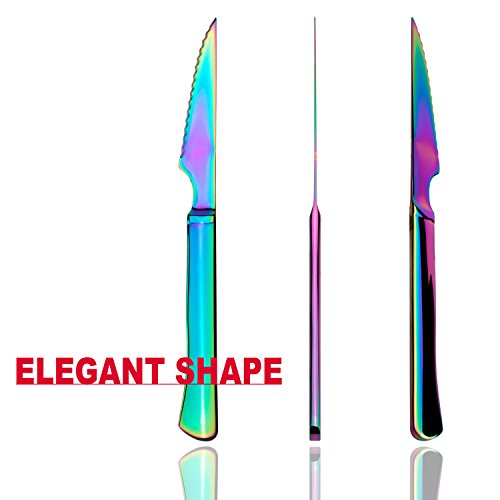 culterman Ultra-Sharp Stainless Steel Cutlery Set,Dinner Knives 6-Piece Stainless Steel kitchen Serrated Best Steak Knife (Rainbow)