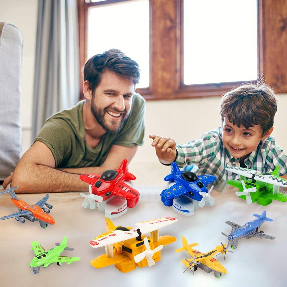 3 otters 8PCS Airplanes for Kids, Pull Back Airplanes Vehicle Playset Airplanes for Toddlers Friction Airplane Toy