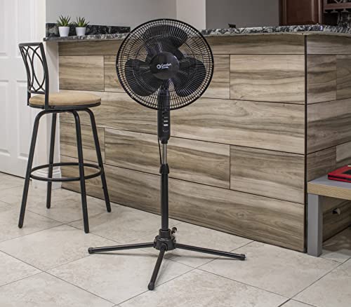 Comfort Zone CZST161BTEBK 16โ Oscillating Pedestal Fan, 3-speed Options, 90-Degree Oscillating Head, Adjustable Height and Tilt, Powerful Air Flow, Black
