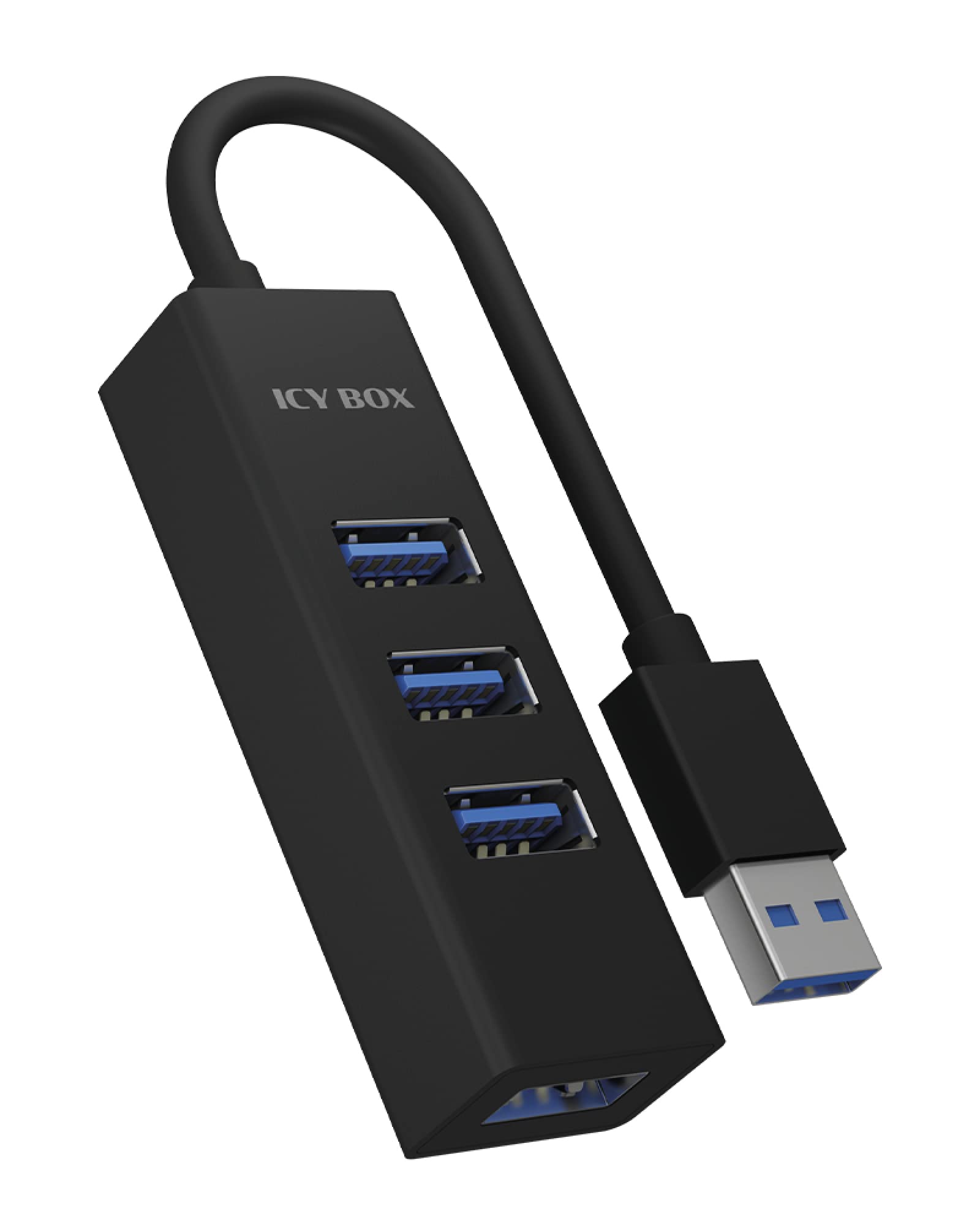 ICY BOX 4 Port USB Hub 3.0 with USB 3.0 Connection Integrated Cable Aluminium Black
