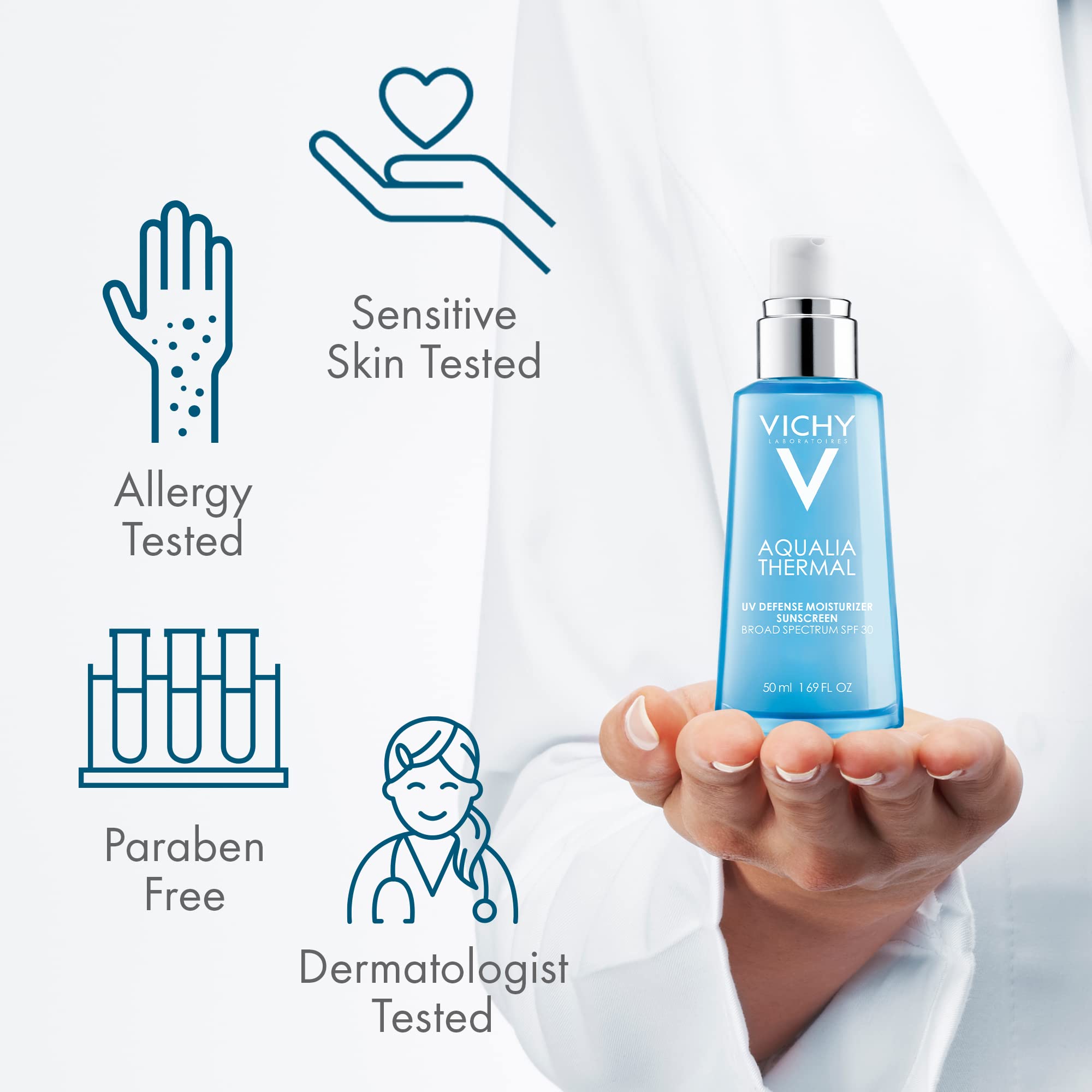 Vichy Aqualia Thermal UV Daily Moisturizer with SPF 30, Moisturizer with Sunscreen for Face with Niacinamide, Oil Free Sunscreen, Moisturizing Face Lotion with SPF, Sheer Finish Sun Protection