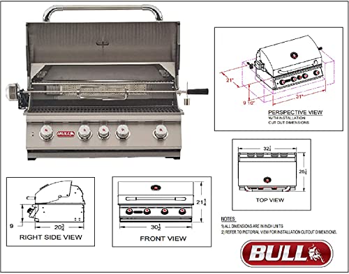 AMS Bull Grill 30" Angus BBQ Grill with Bull Single Side Burner, 30'' Door/Drawer Combo, Single Drawer, Sink and Cover… (Liquid Propane) FREE Bio-Ethanol Table-top Fire pit