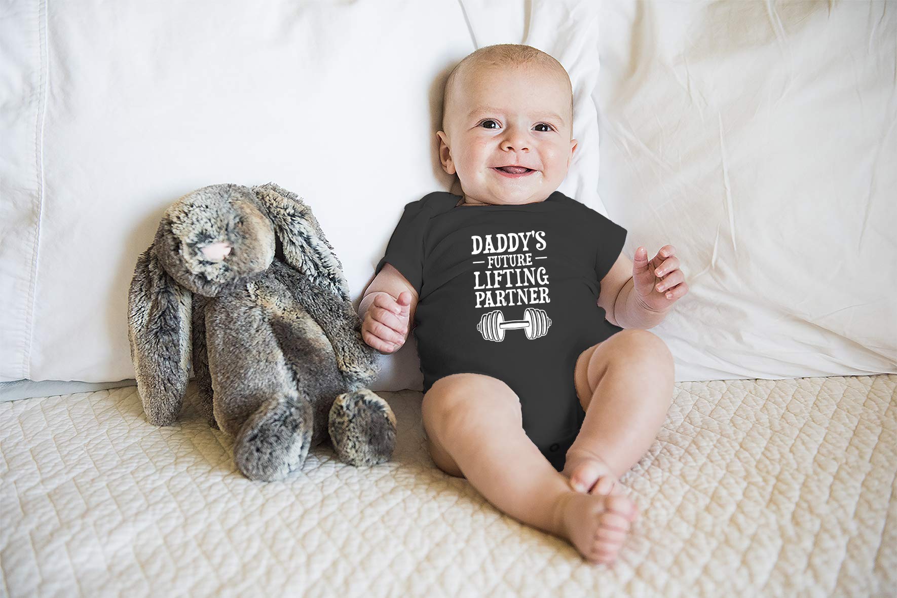 Daddy's Future Lifting Partner - Funny Baby Essentials Bodysuit - Newborn Boy Girl Clothes (6 Months, Black)