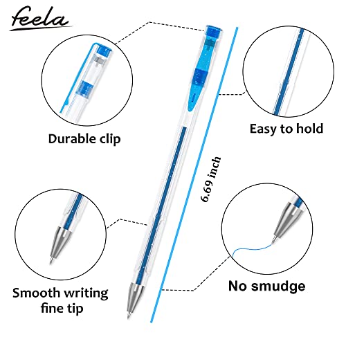 feela 200 Pack Glitter Gel Pens Set 100 Gel Pen plus 100 Refills for Adult Coloring Books Drawing Art Markers
