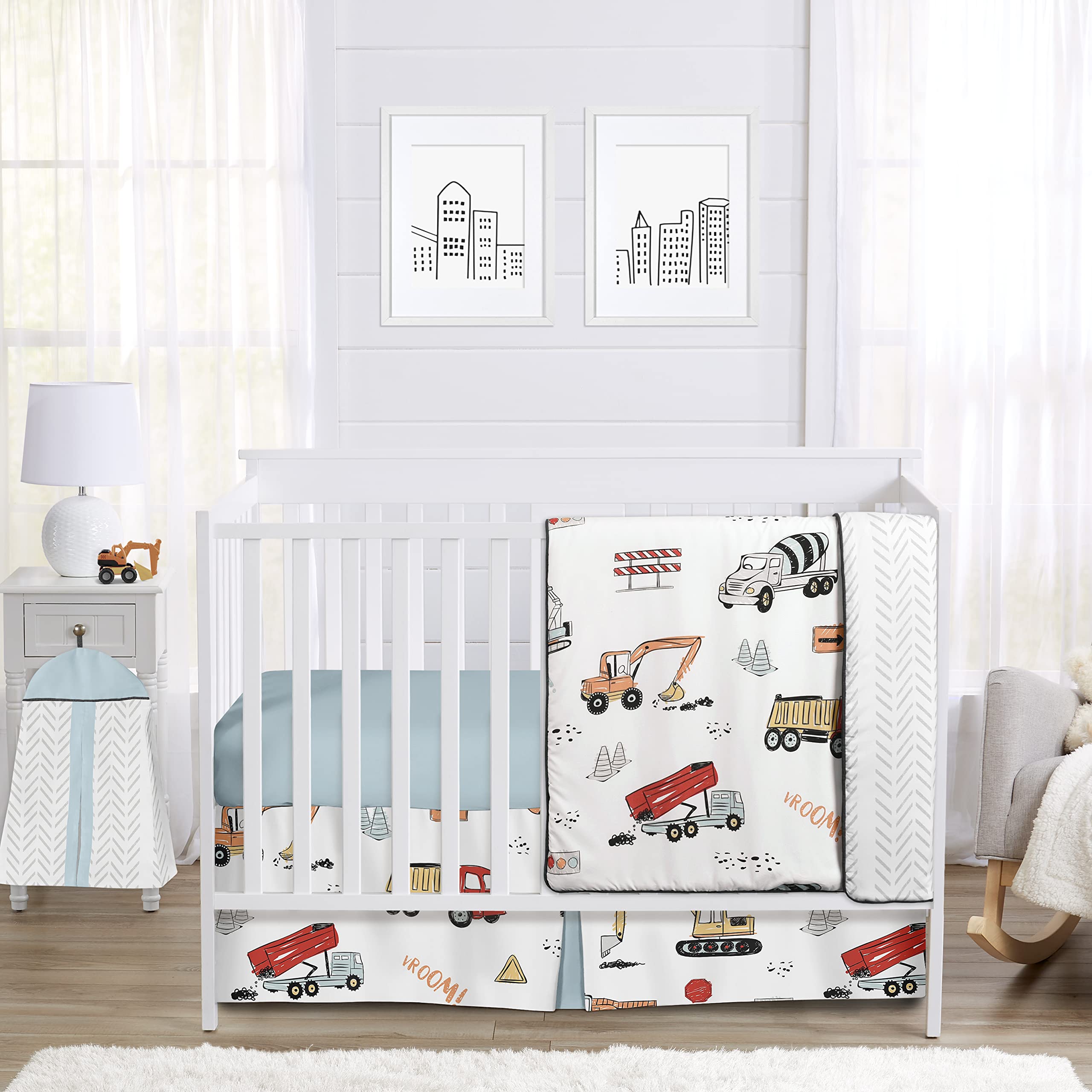 Sweet Jojo Designs Grey Chevron Arrow Window Treatment Valance - Gray and White Geometric Construction Truck Tire Print