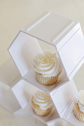Kwirkworks Cupcake Stand -Unique Design Honeycomb Cupcake Holder |Create Several Styles with Different Combinations of Hexagon Shelf (White)