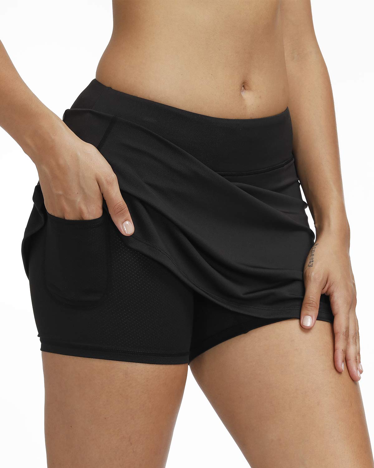 3AXE Women's Tennis Skorts with Inner Shorts Pockets Lightweight Active Skirts for Golf Sports Running Dress Black Medium
