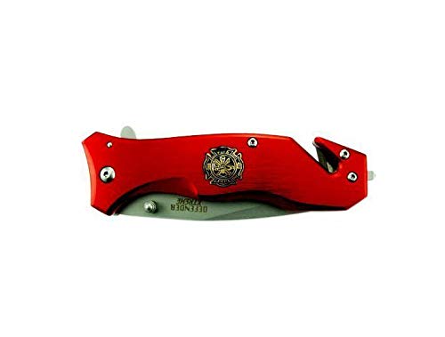 8" Red Fire Dept Outdoor Rescue Survival Open Folding Pocket Knife Outdoor Survival Hunting Knife for Camping by Survival Steel