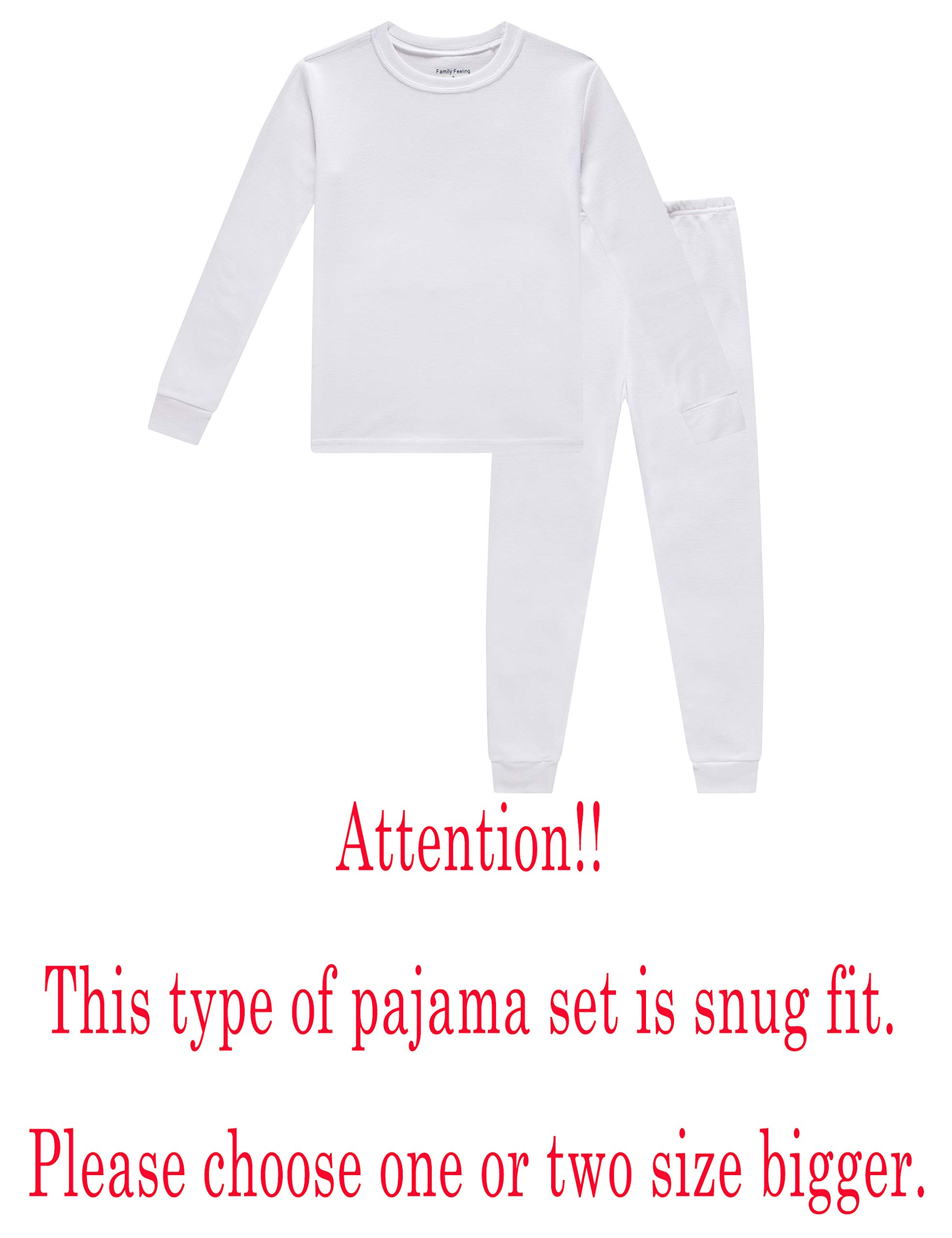 Family Feeling Boys Girls Kids Pajamas Solid Colors 2 Piece Pajama Set Cotton White Size 5