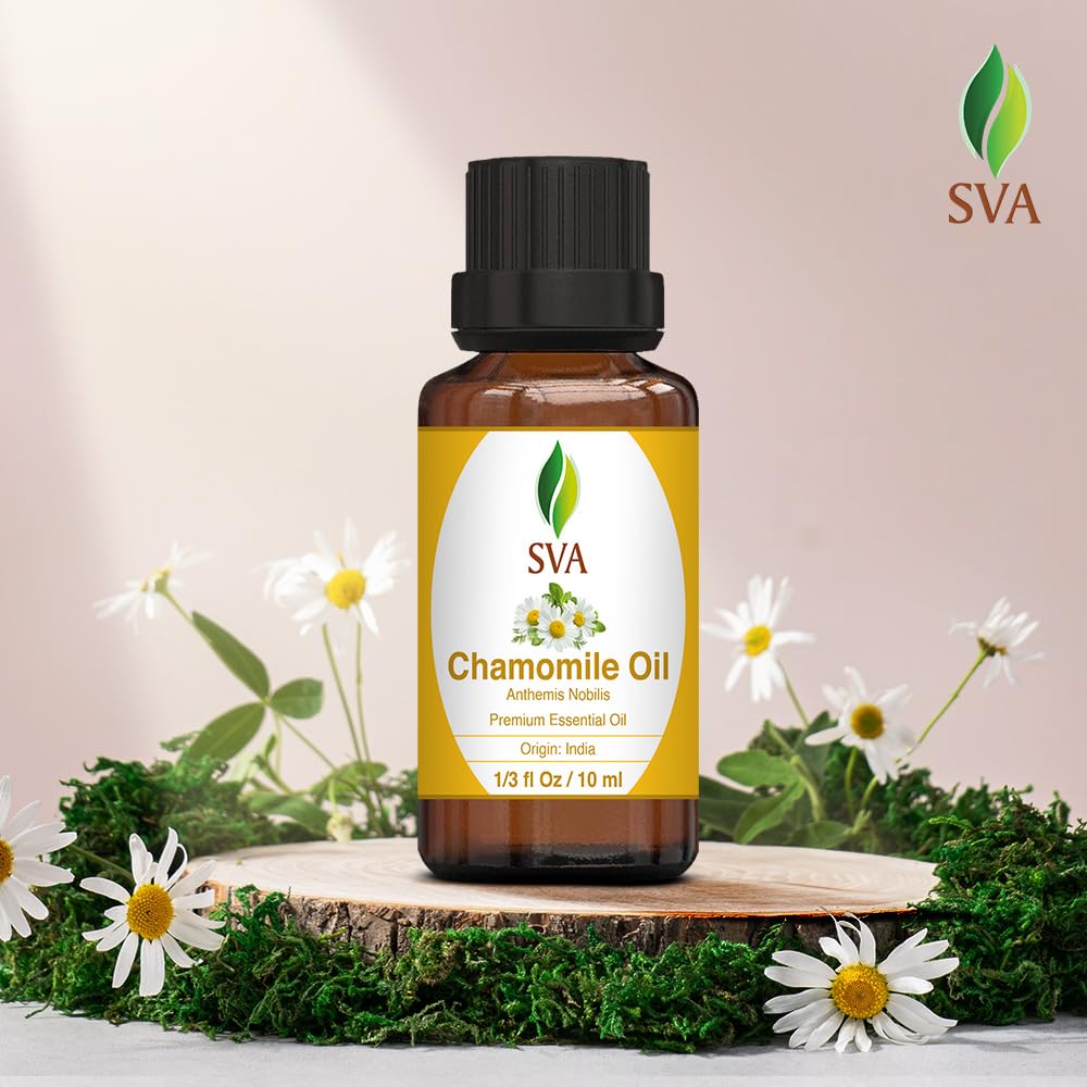 SVA Chamomile Essential Oil β 1/3 Fl Oz β 100% Natural Chamomile Oil - for Diffuser, Hair Care, Face, Skin Care, Aromatherapy, Scalp and Body Massage, Soap and Candle Making