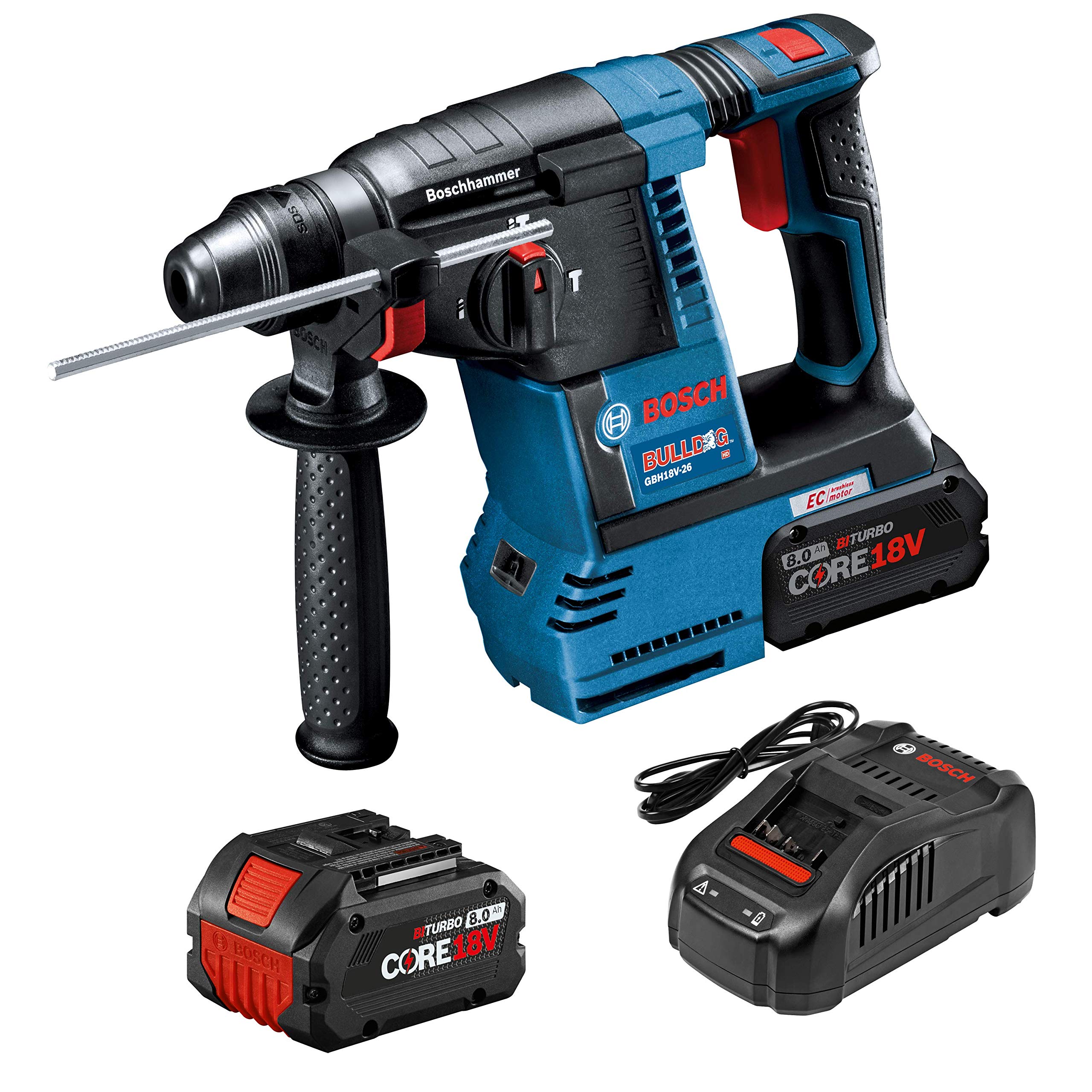 Bosch GBH18V-26K24A 18V Brushless SDS-plus Bulldog 1 In. Rotary Hammer Kit with Bosch GWS18V-45 18V 4-1/2 In. Angle Grinder (Bare Tool)