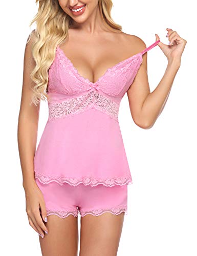 Avidlove Women's Pajama Set Sleeveless Sleepwear Pjs Sets Ladies 2-Piece Nightwear Pink L