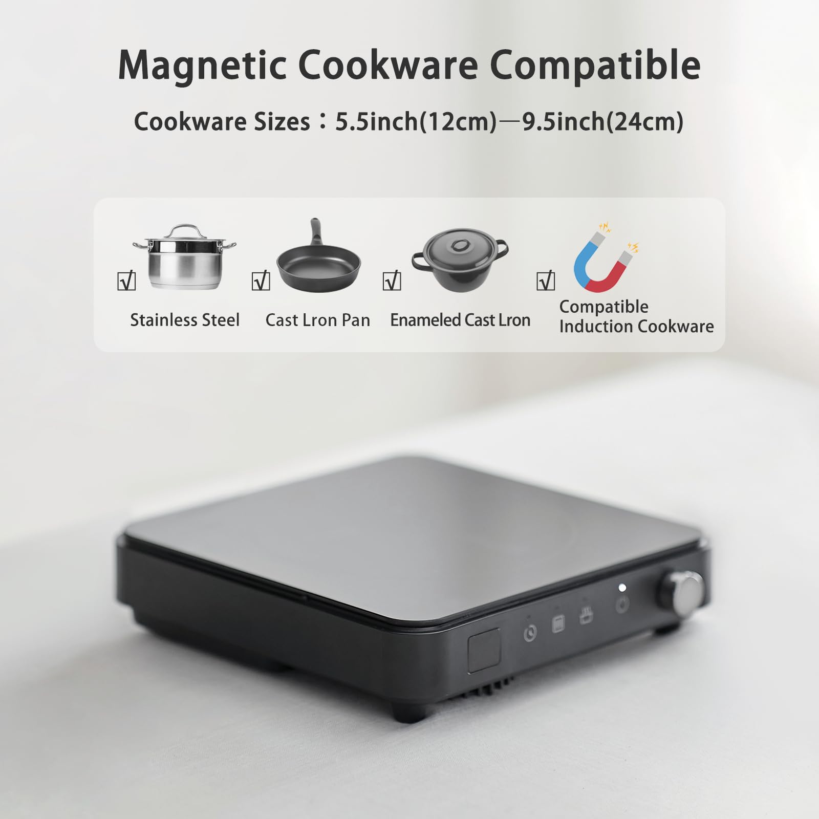 Olayks Portable Induction Cooktop with Removable Iron Cast Griddle Pan & Pot Non-stick, 1500W induction hot plate with Digital Temperature Control & Time, Great for Family Party