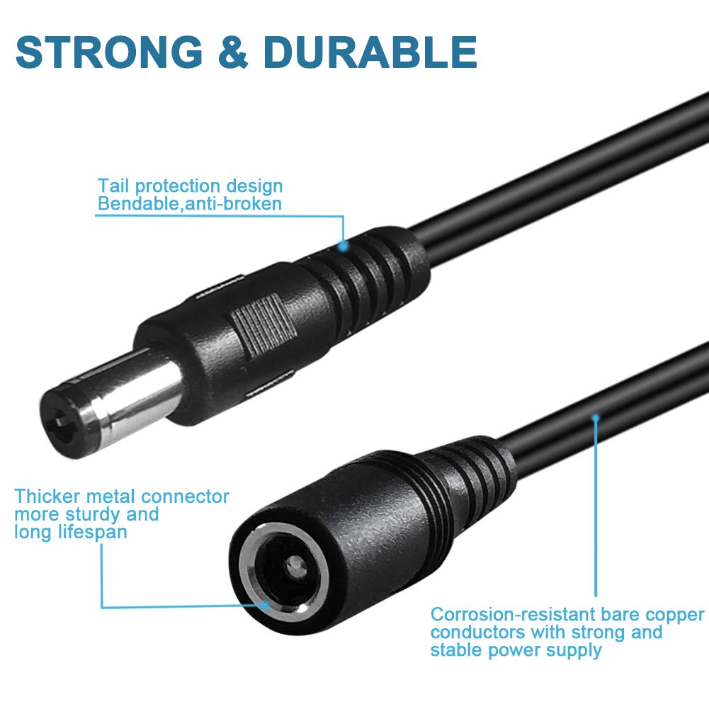 SIOCEN【2-Pack 6ft DC Extension Cord 5.5mm x 2.1mm Male to Female Power Cable for CCTV Security Surveillance Indoor IP Camera Dvr Standalone LED Strip,Car,12v DC Power Supply Plug Adapter