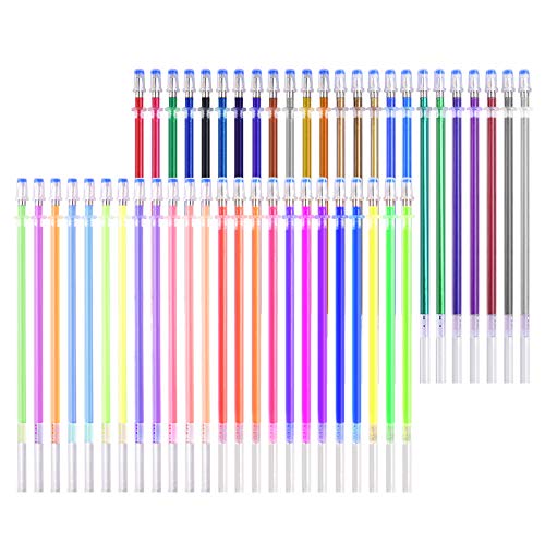 Gel Pen Refills Set 48 Colors - Glitter Metallic Pastel Neon Color Ink Refills, Gel Ink Refills for Adult Coloring Books Craft Markers Scrapbooking Painting Writing Art Drawing, No Duplicates