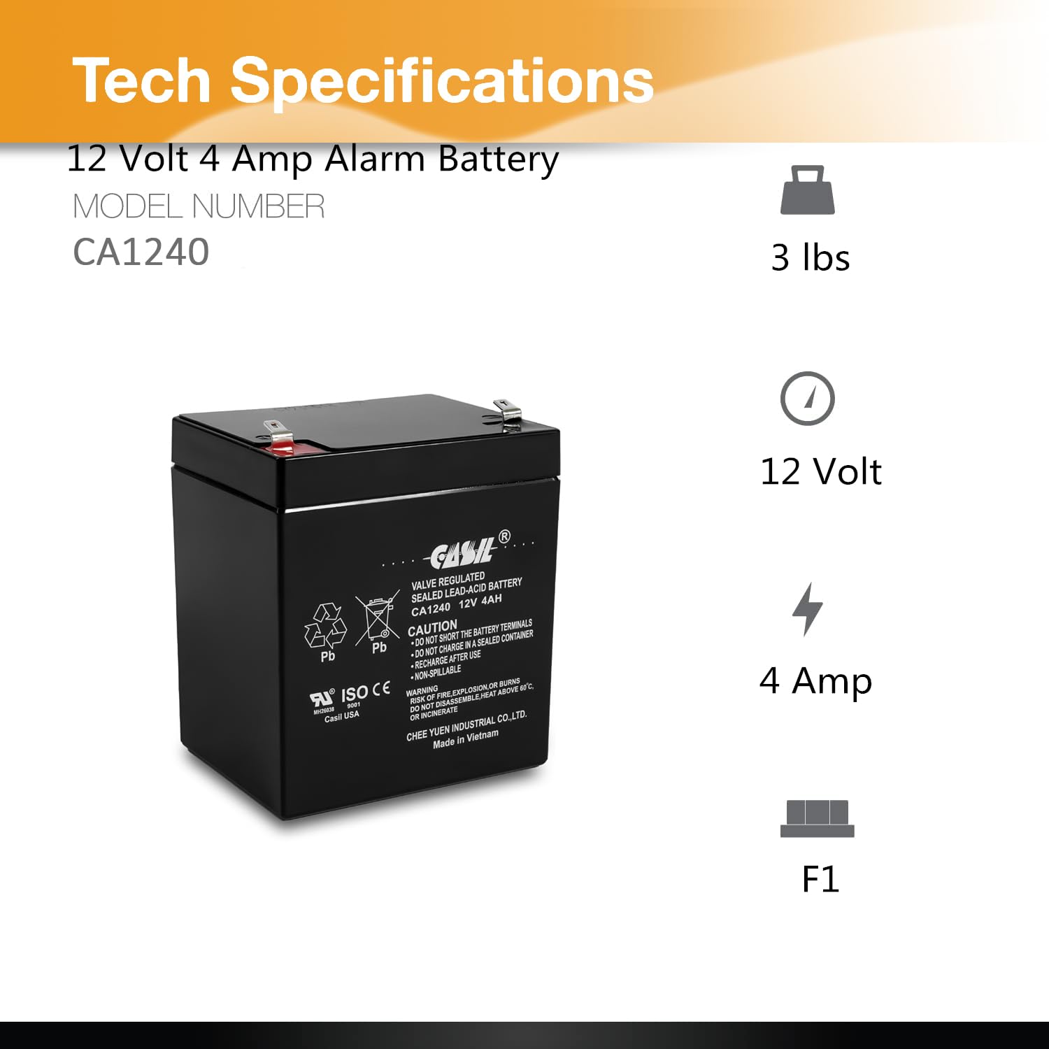 Casil CA1240 Genuine 12V 4Ah SLA Alarm Battery (2 Pack)