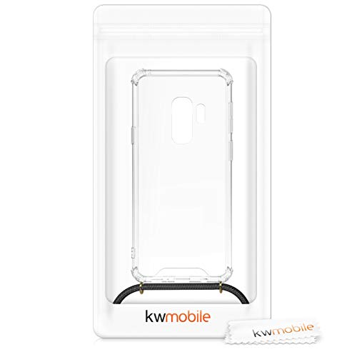 kwmobile Crossbody Case Compatible with Samsung Galaxy S9 Plus Case - Clear TPU Phone Cover w/Lanyard Cord Strap - Black/Transparent