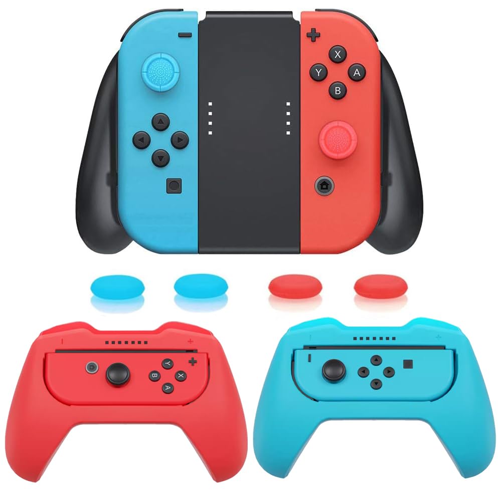 3 Pack Comfort Grips Compatible with Joy Con, Handle Grips Kit Compatible with Switch/OLED Controller with 4 Thumb Caps