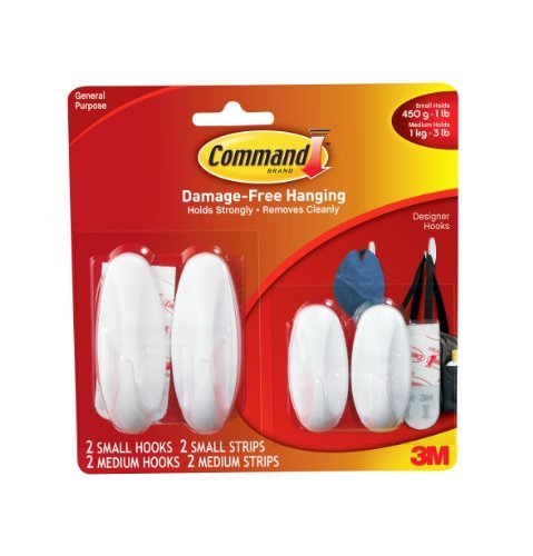 Command Designer Hooks, 2-Small, 2-Medium, 4-Pack