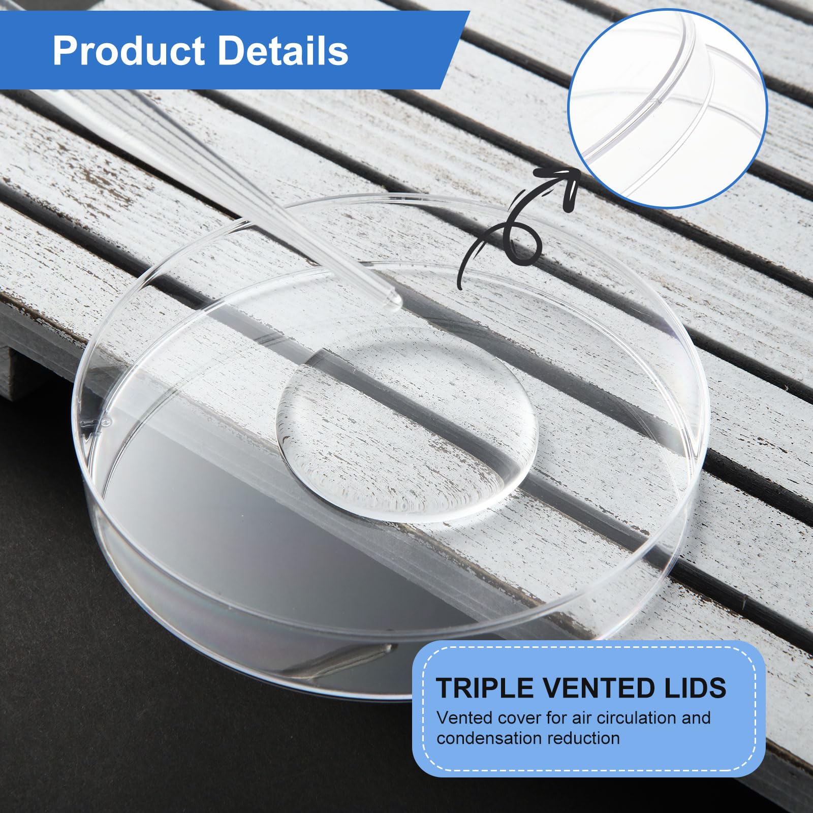 WOPPLXY 60 Pack Sterile Plastic Petri Dishes with Lid, 90mm Dia x 15mm Deep, Lab Petri Plate Dish for Lab Analysis, School Projects, Blood Samples, Plant & Seed Cultivation Cell-Culture Petri Dish