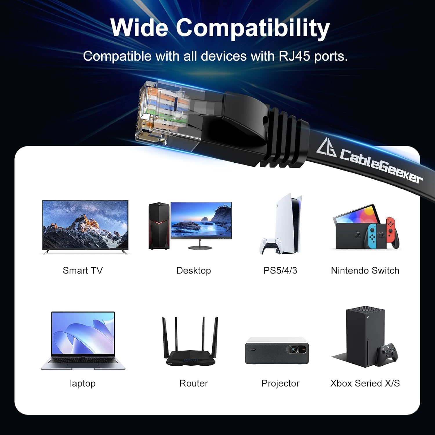 Cat 6 Ethernet Cable 1.5ft (6 Pack) (at a Cat5e Price but Higher Bandwidth) Flat Internet Network Cable - Cat6 Ethernet Patch Cable Short - Black Cat6 Computer Cable with Snagless RJ45 Connectors